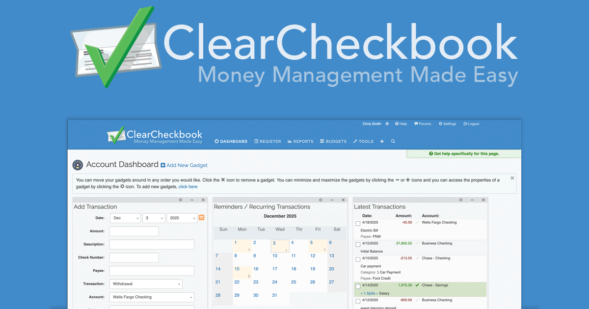 Online Checkbook Register, Budgets and Money Management Tools ...